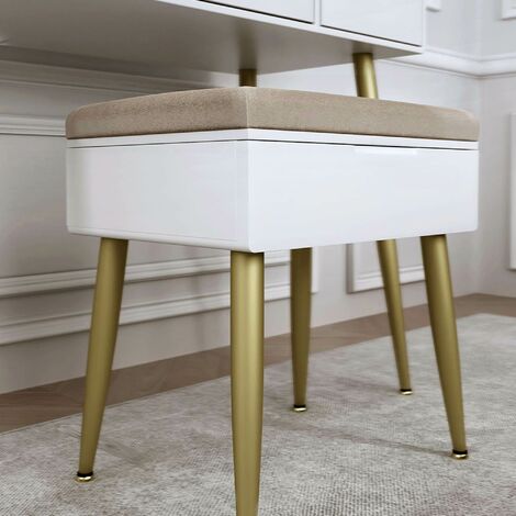 Gabriella Padded Velvet Storage Stool-White/Gold