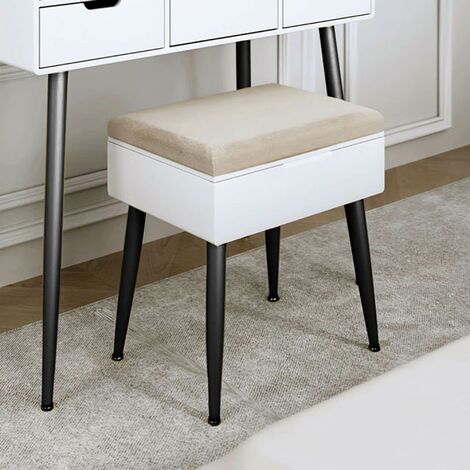 Gabriella Padded Velvet Storage Stool-White/Black