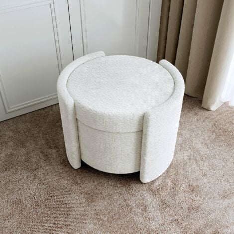 Maeva Ivory Boucle Storage Stool for Bedroom Living Room Home Decoration