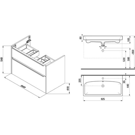 Jika Pure - Mobile lavabo, 80x54x42 cm, 2 cassetti, nero opaco ...