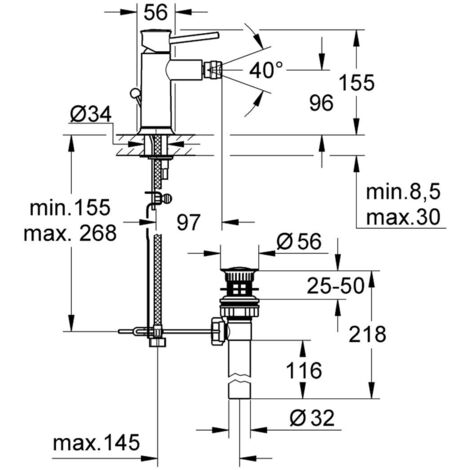 Grohe BauClassic - Miscelatore per bidet, con sistema di scarico, cromo ...