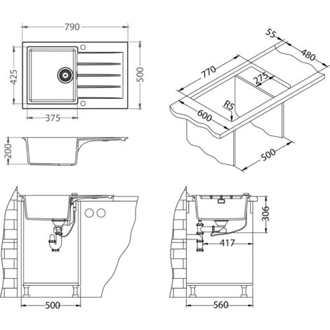 Alveus Cadit - Lavello in granito 79x50 cm, con comando dello scarico ...
