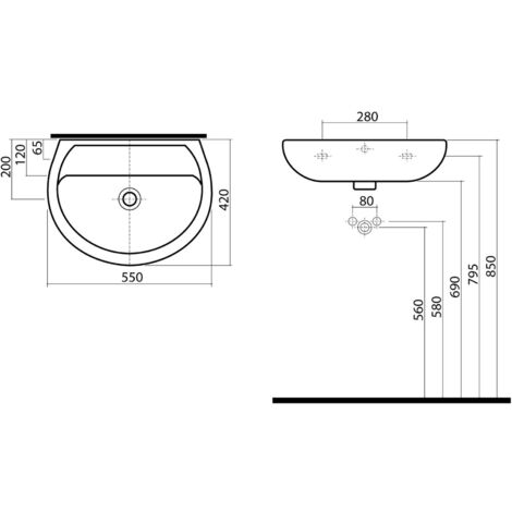 Kolo Rekord - Lavabo 55x42 cm, senza foro per miscelatore, bianco K91055000