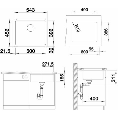 Blanco Subline 500 - Lavello in ceramica, 54x46 cm, bianco brillante 523733