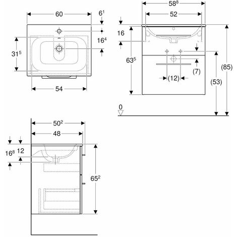 Geberit Selnova Square - Mobile sottolavabo 64x59x48 cm, con lavabo, 2 ...