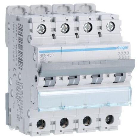 HAGER NFN450 Interruptor automático 4P Hager - curva C - 50A - 6/10kA - 400V - 50/60 Hz