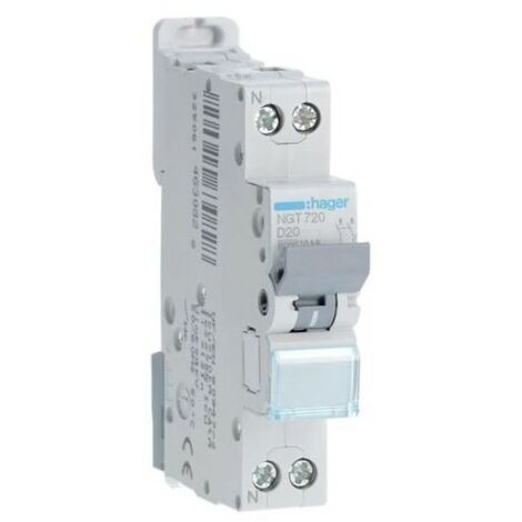 Hager NGT720 Interruttore automatico 1P+N 20A curva D 6-10kA