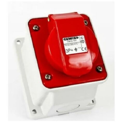 Gewiss GW62419 3P+E 10° surface-mounted socket base - 32A 400V IP44 - Red