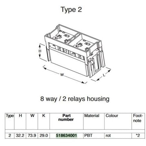 Lear 518634001 Relay and Fuse Receptacle - 8 Way (2 Relays) - Red