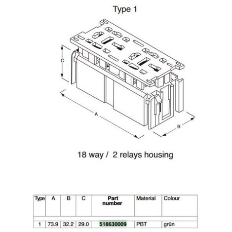 lear 518630009 Relay and Fuse Receptacle - 18 channels (2 relays)