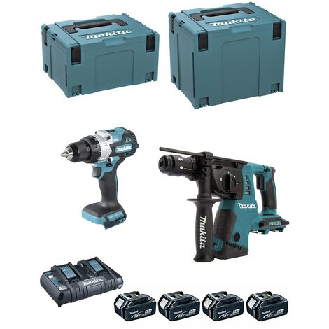 MAKITA Kit DLX2470PTJ (DHP486 + DHR264 + 4 x 5,0 Ah + DC18RD + MAKPAC 3 ...