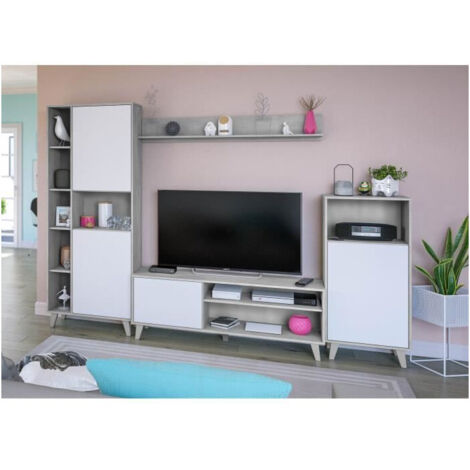 MUEBLE SALÓN MODULAR 4 PIEZAS GRIS Y BLANCO ARTIK
