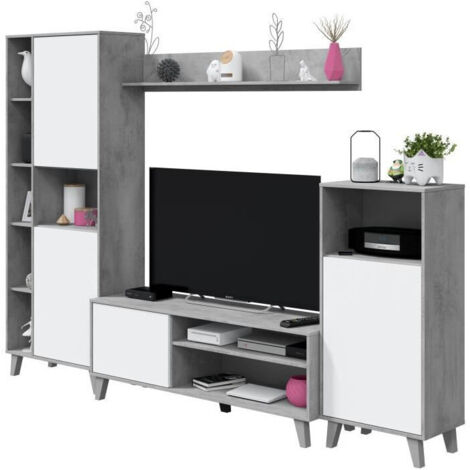 MUEBLE SALÓN MODULAR 4 PIEZAS GRIS Y BLANCO ARTIK
