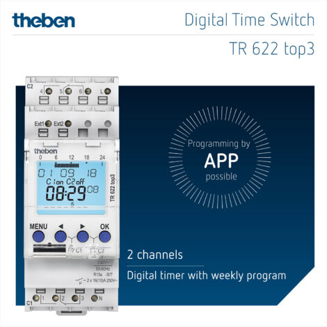 Theben TR 622 top3 - digitale 2-Kanal Zeitschaltuhr mit App-Programmierung