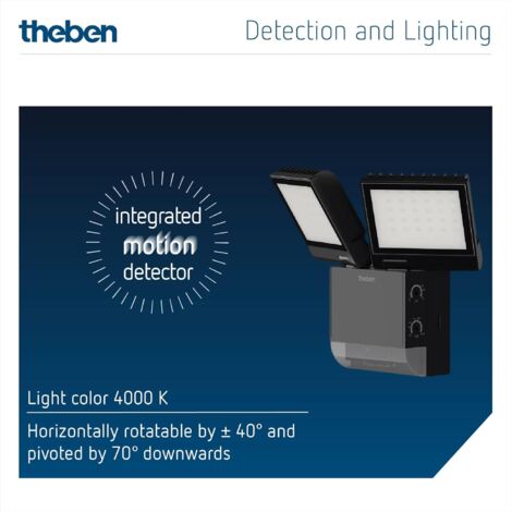 Theben 1020803 theLeda S17-100 BK LED-Strahler I integrierter Bewegungsmelder I schwarz I 17 W I ...