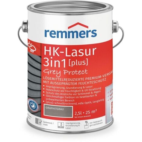 Remmers HK-Lasur 3in1 Grey Protect [plus] graphitgrau, matt, 2,5 Liter ...