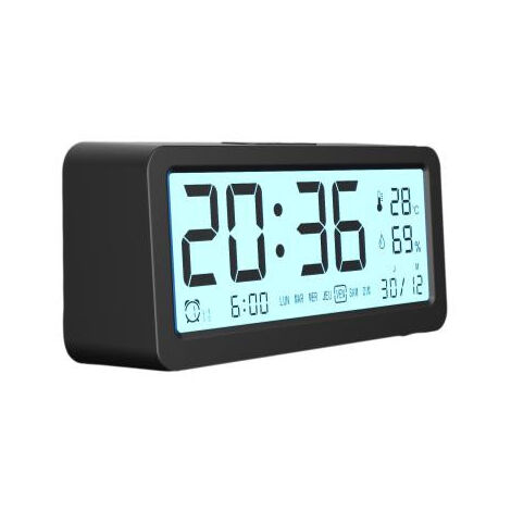 Reveil digital black affichage thermometre/humidite Evoom EV312668