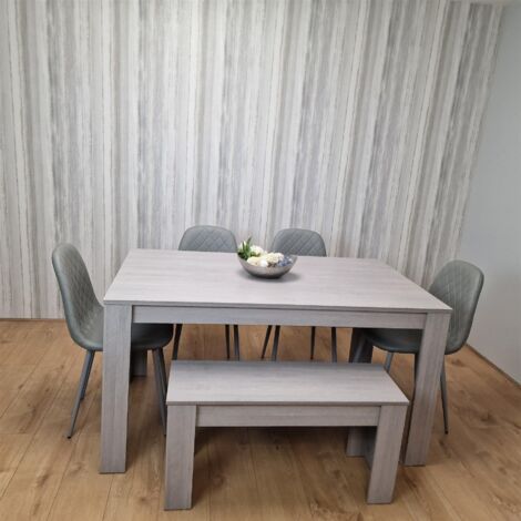 Dining Table and 4 Chairs With Bench Grey 4 Grey Leather Chairs Wood ...