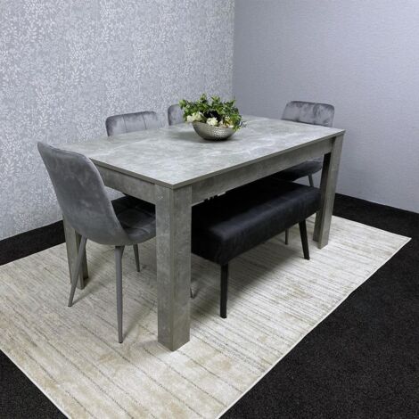 Grey Wooden Dining Table Set with 4 Grey Chairs and 1 Bench - Dining ...