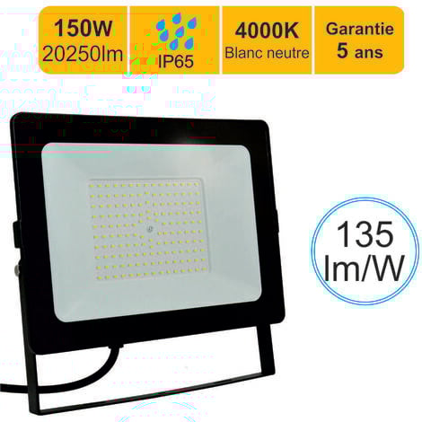 Projecteur LED pro haute puissance 150W 20250lm 135lm/W 4000K IP65 - câble 1M - garantie 5 ans