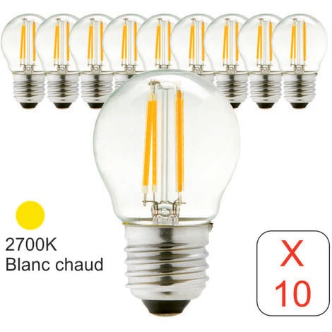 Lot de 10 ampoules LED filament E27 sphérique 4W 470Lm 2700K - garantie 2 ans