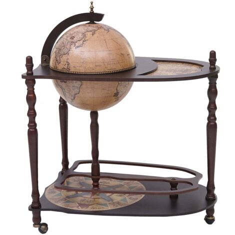 Globe terrestre, bar de salon HHG-7265, minibar roulant, bois d'eucalyptus