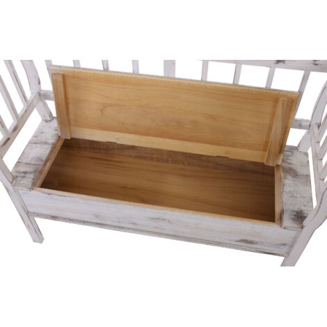 Banc banquette de rangement T207 bahut coffre avec coussin, bois blanc ...