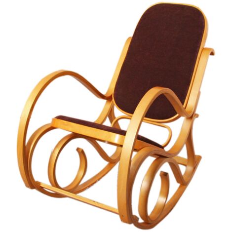 Rocking-chair fauteuil à bascule M41, imitation chêne, tissu marron