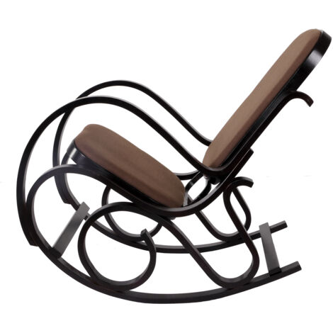 Rocking-chair, fauteuil à bascule M41, imitation noyer, tissu marron