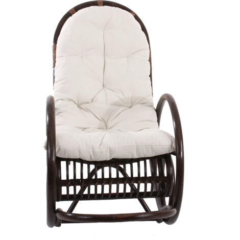 Rocking-chair fauteuil à bascule HHG-648, bois marron, coussin blanc