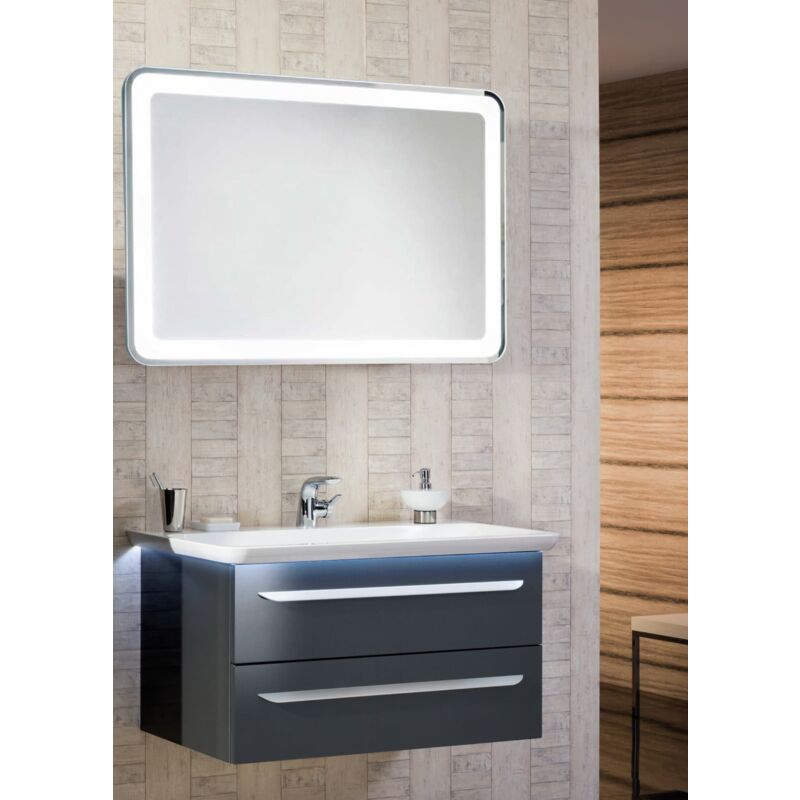 Lanzet M9 Badmöbel Set 4-teilig, 100cm breit, Anthrazit, mit LED + LED ...