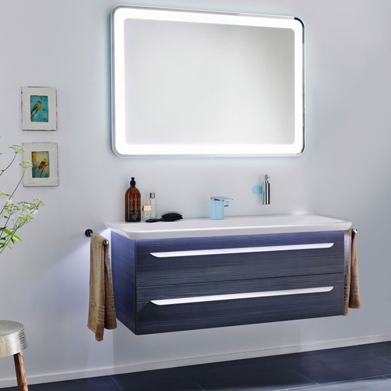 Lanzet M9 Badmöbel Set 4-teilig, 130cm breit, Schwarz, mit LED + LED ...
