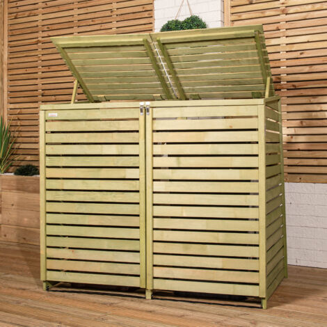 1.34m x 1.2m Large Wooden Outdoor Garden Double Wheelie Bin Store ...
