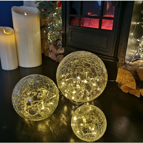 Set of 3 Indoor Glass Oval Balls Christmas Lights Decoration with 60 ...