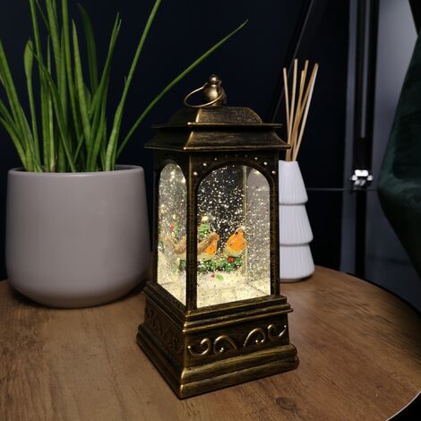 21cm Battery Operated Christmas Robin Scene Glitter Water Spinner ...