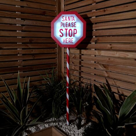 1.1m Battery Operated Light up Santa Stop Here LED Christmas Sign