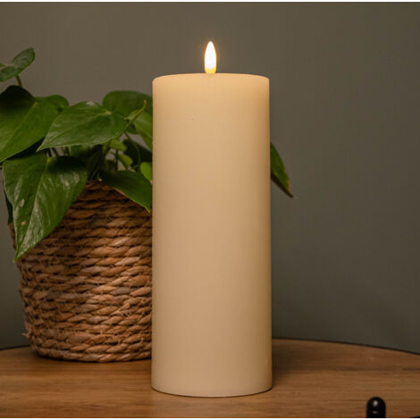 9cm x 23cm Cream Wax Melted Pool Effect Candle with Timer Function and ...