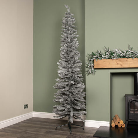 7ft (2.1m) Grey Artificial Pencil Christmas Tree With Green Metal Stand ...