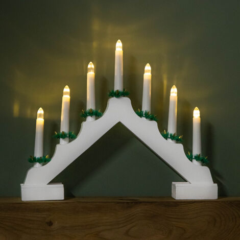 40cm Battery Operated Light up White Wooden Christmas Candle Bridge ...