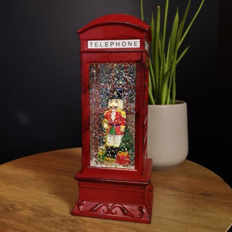 27cm LED Christmas Glitter Water Spinner Red Telephone Box with ...