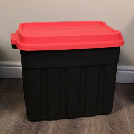 68L Black and Red Tuff Stackable Storage Box with Lid and Carry Handles