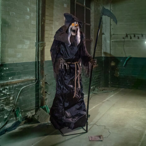 6ft Tall Animated Lunging Grim Reaper Halloween Decoration with LEDs