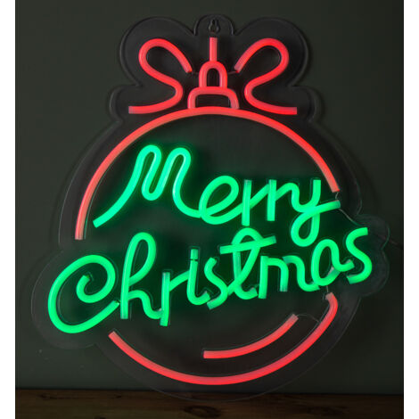 38cm x 40cm Light up Red and Green Neon Flex Merry Christmas Ball