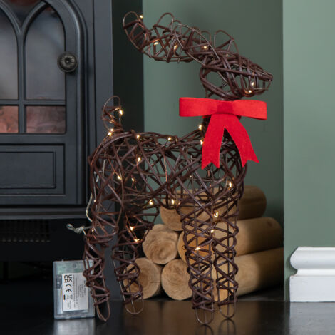 40cm Battery Operated Light up Christmas Reindeer with Red Bow & 30 ...