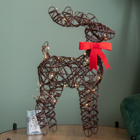40cm Battery Operated Light up Christmas Reindeer with Red Bow & 30 ...