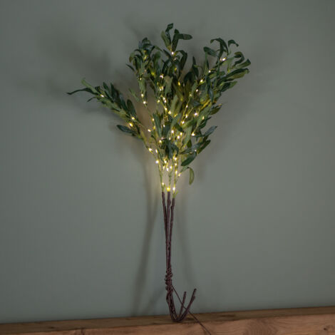 90cm Set of 3 Light up Christmas Mistletoe Twigs with 90 Warm White ...
