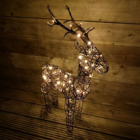 60cm Brown Outdoor Standing LED Wicker Reindeer Christmas Decoration ...