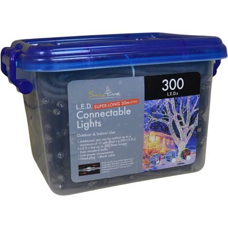 300 Multi Coloured LED Super-Long 29.9m Connectable Lights on a Black Cable