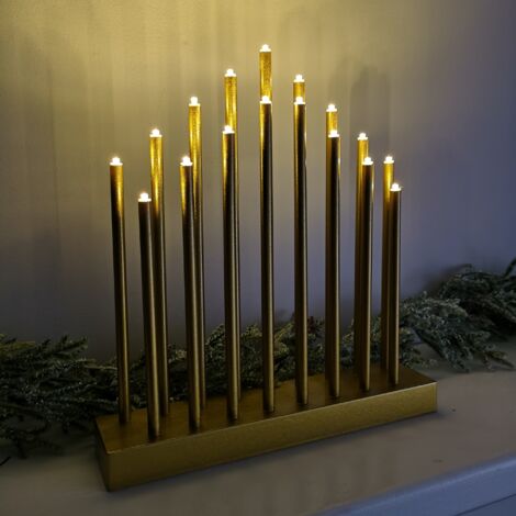29cm Premier Christmas Candle Bridge with 17 LEDs & Timer in Gold ...