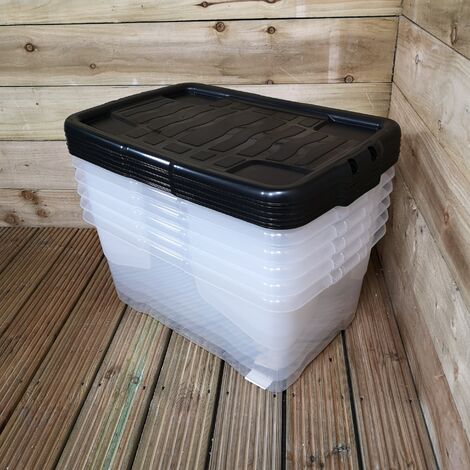 6 x 42L Clear Storage Box with Black Lid, Stackable and Nestable Design ...